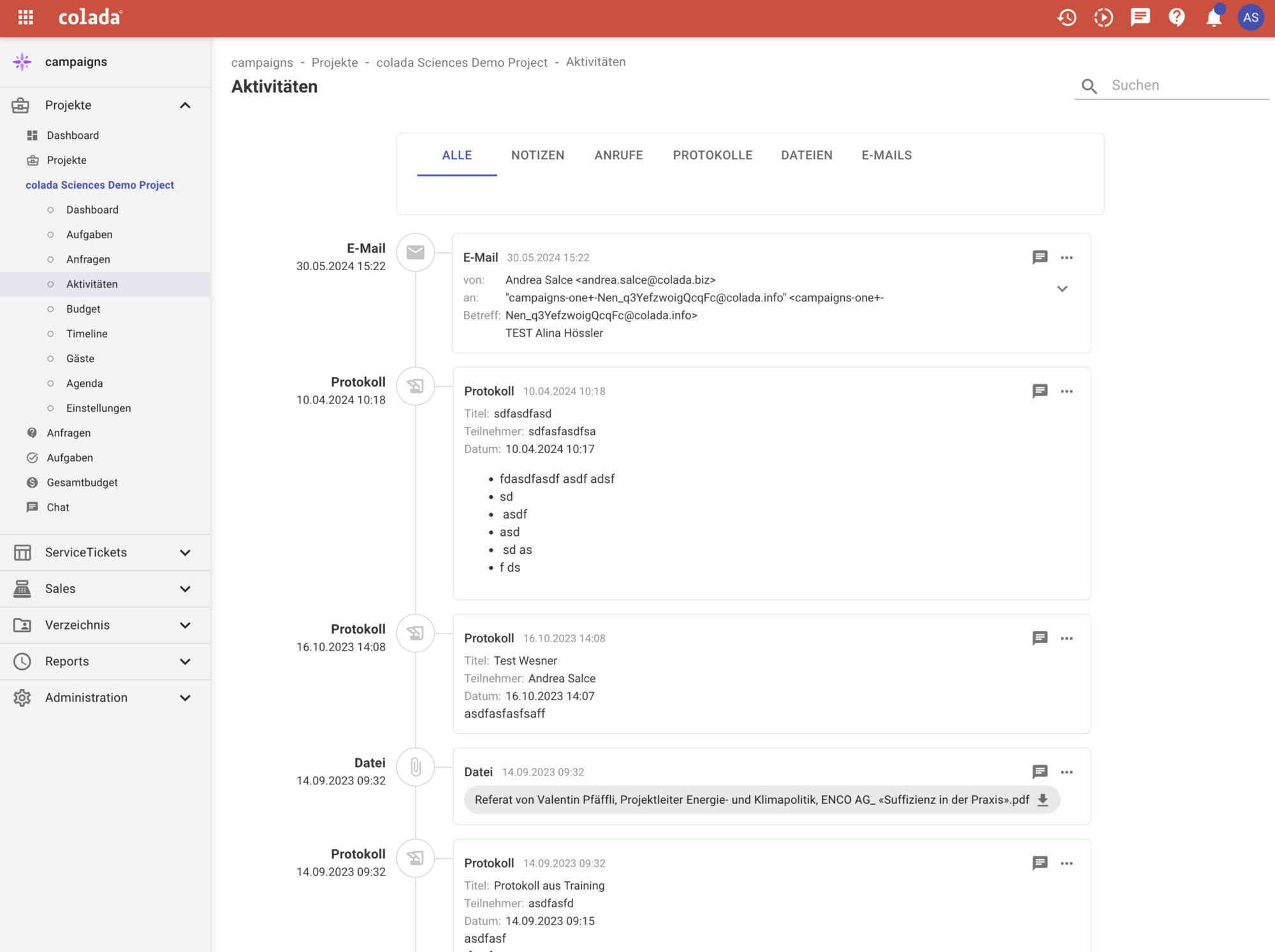 The timeline function: recording and displaying all customer activities ...